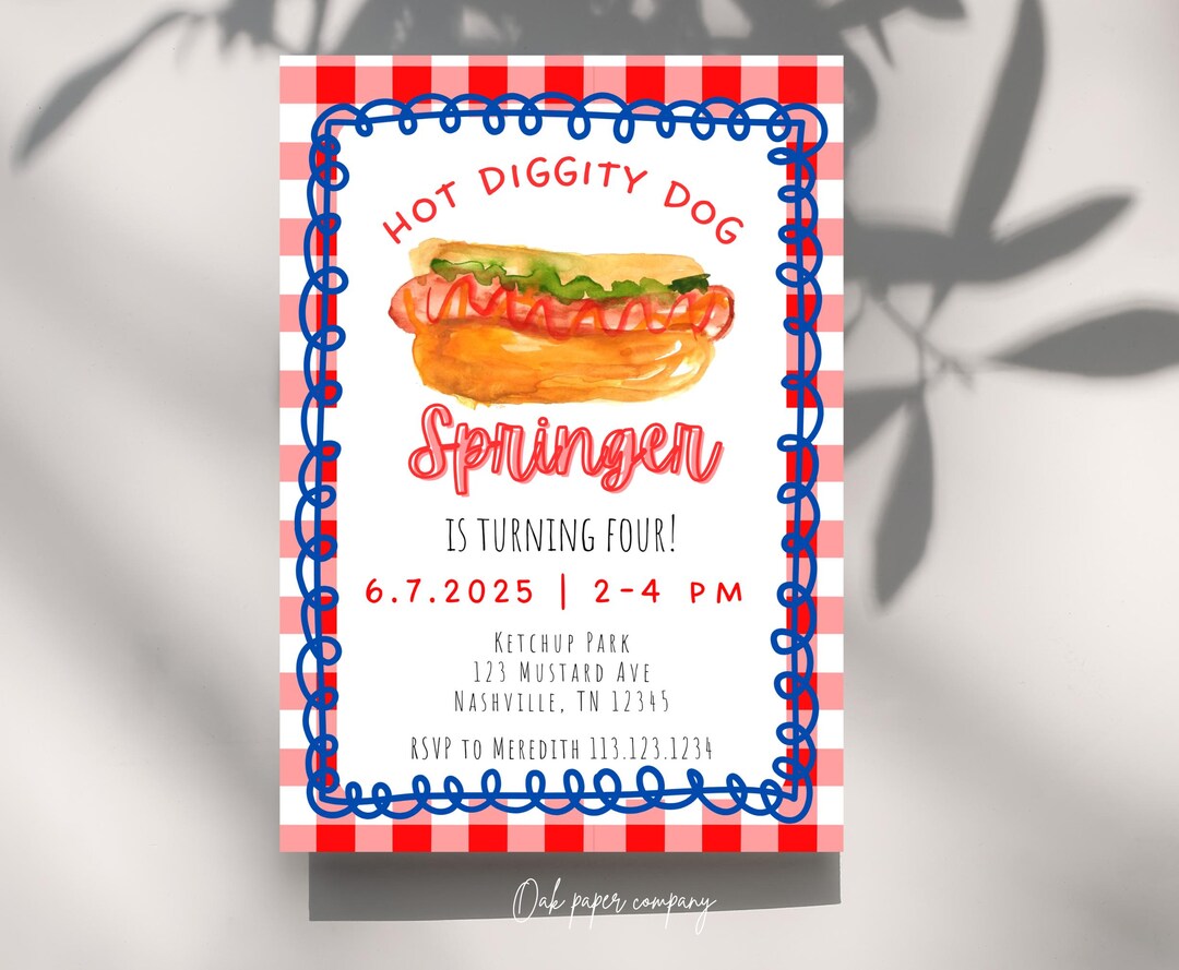Hot Diggity Dog Birthday Invitation: Editable Hotdog Party (digital ...