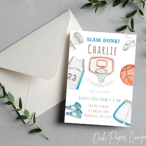 Blue Basketball Birthday Invitation Template: Slam Dunk Party (digital ...