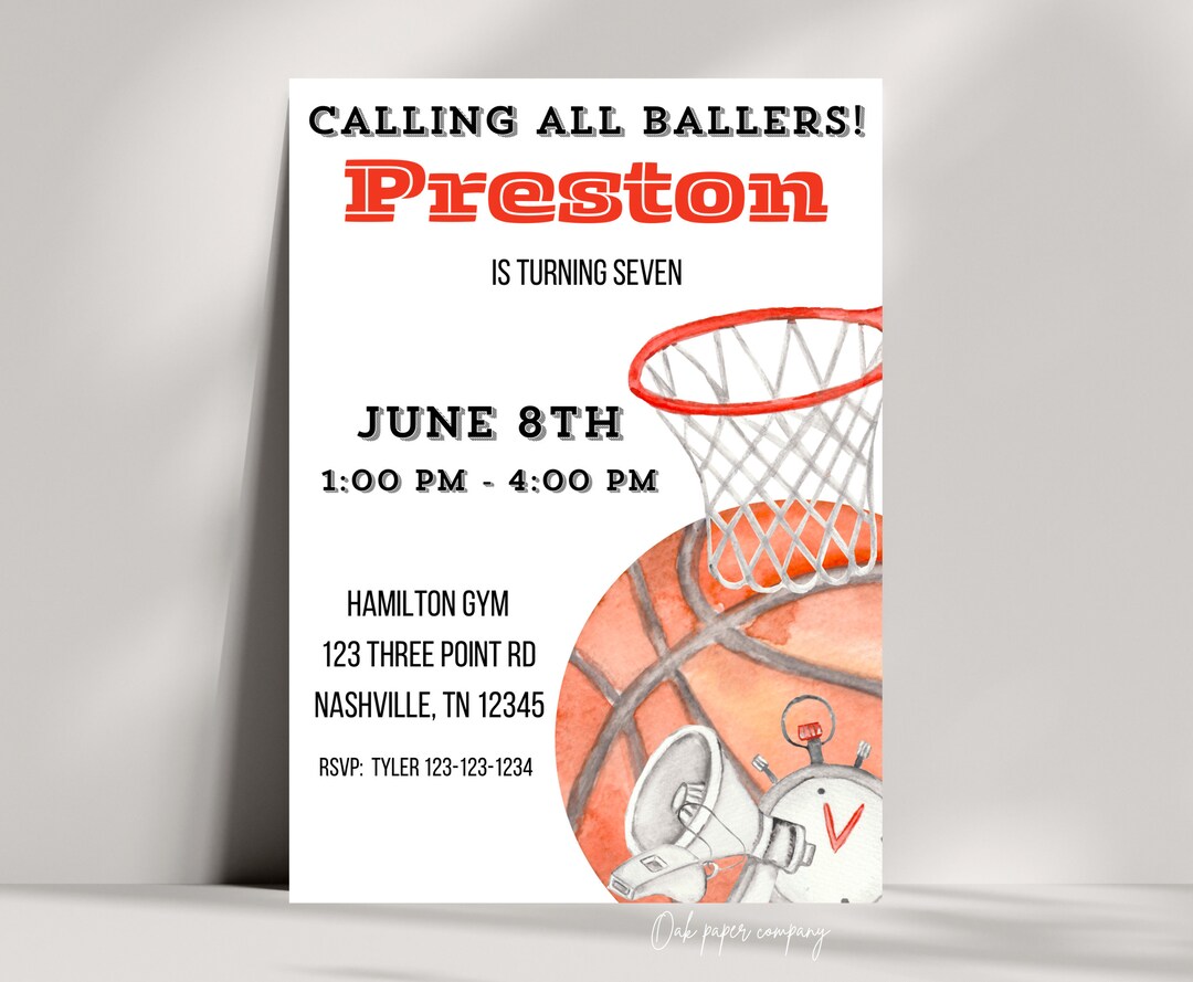 Calling All Ballers Basketball Birthday Invitation Template Printable ...