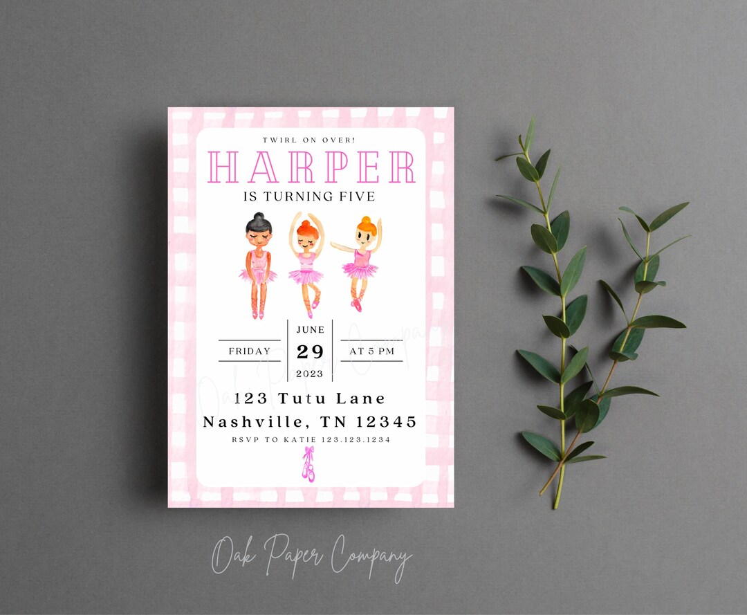 Ballerina Birthday Invitation, Dancer Invite, Gymnastics Birthday ...