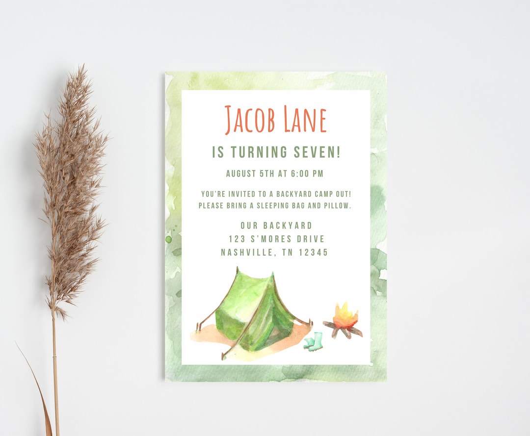 Editable Boy Camp Party Invitation, Camp Out Birthday Party, Printable ...