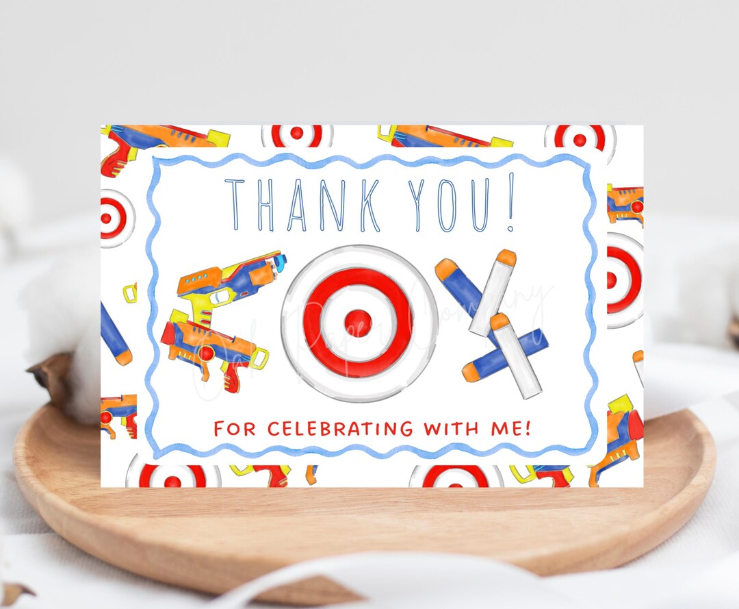 Dart Gun Birthday Thank You Cards, Bullseye Party (PDF) - Etsy
