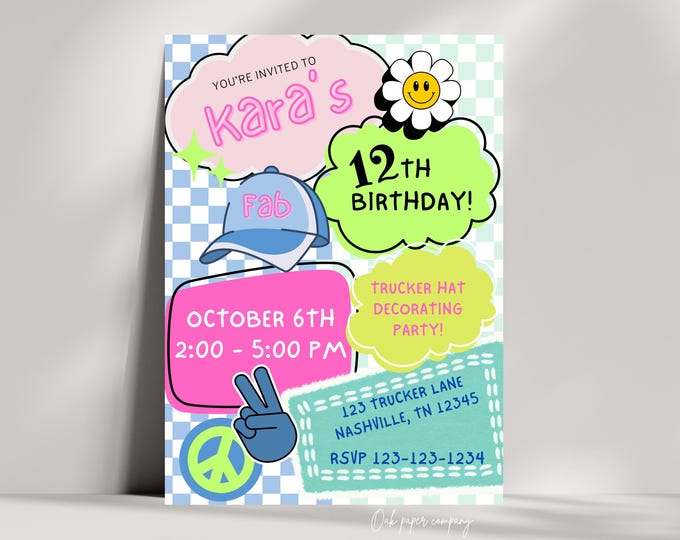 DYI Trucker Hat Birthday Invitation Digital Copy or Prints Available - Etsy