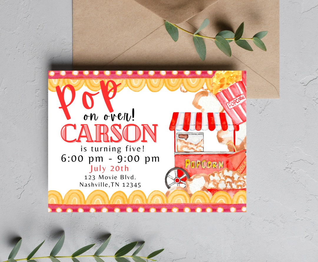 Popcorn Birthday Invitation. Poppin Birthday Invite. Instant Download ...