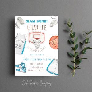 Blue Basketball Birthday Invitation Template: Slam Dunk Party (digital ...