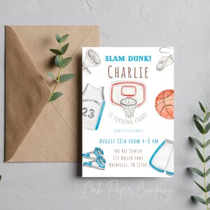 Blue Basketball Birthday Invitation Template: Slam Dunk Party (digital ...