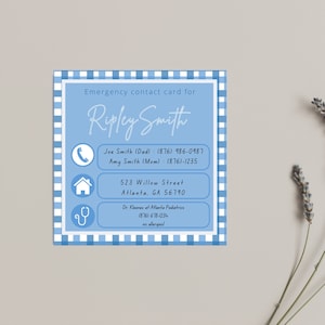 Daycare or School Emergency Contact Card for Kids. Allergy Card for ...