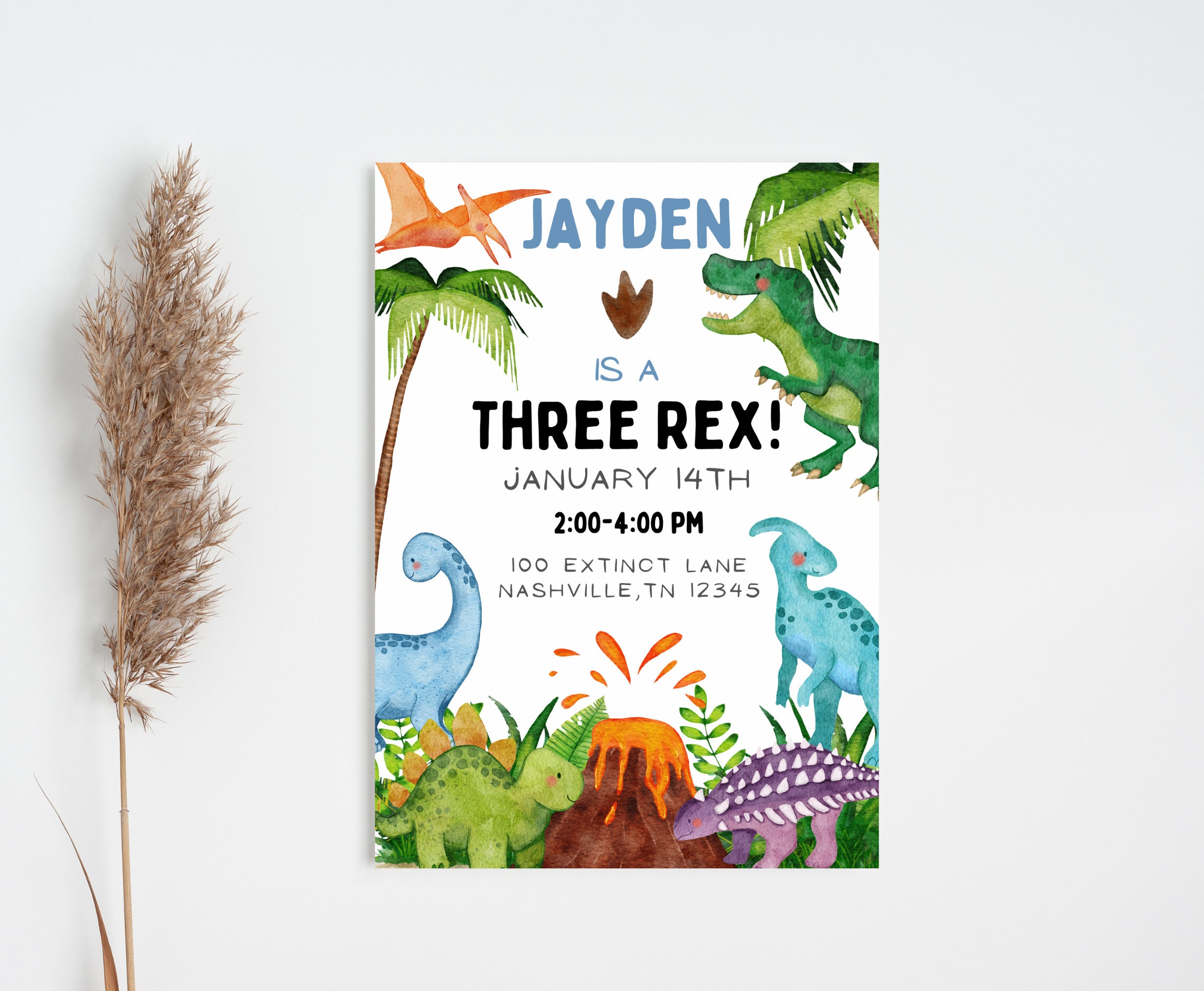 Three Rex Dinosaur Birthday Invitation Editable Printed Dino - Etsy