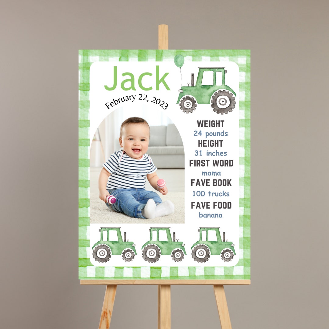 Green Tractor First Birthday Milestone Poster (instant Download) - Etsy
