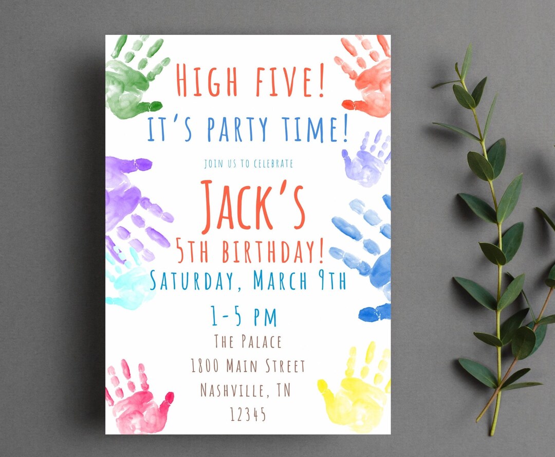 High Five Birthday Invitation, 5th Birthday Invite, Turning 5, 5 ...