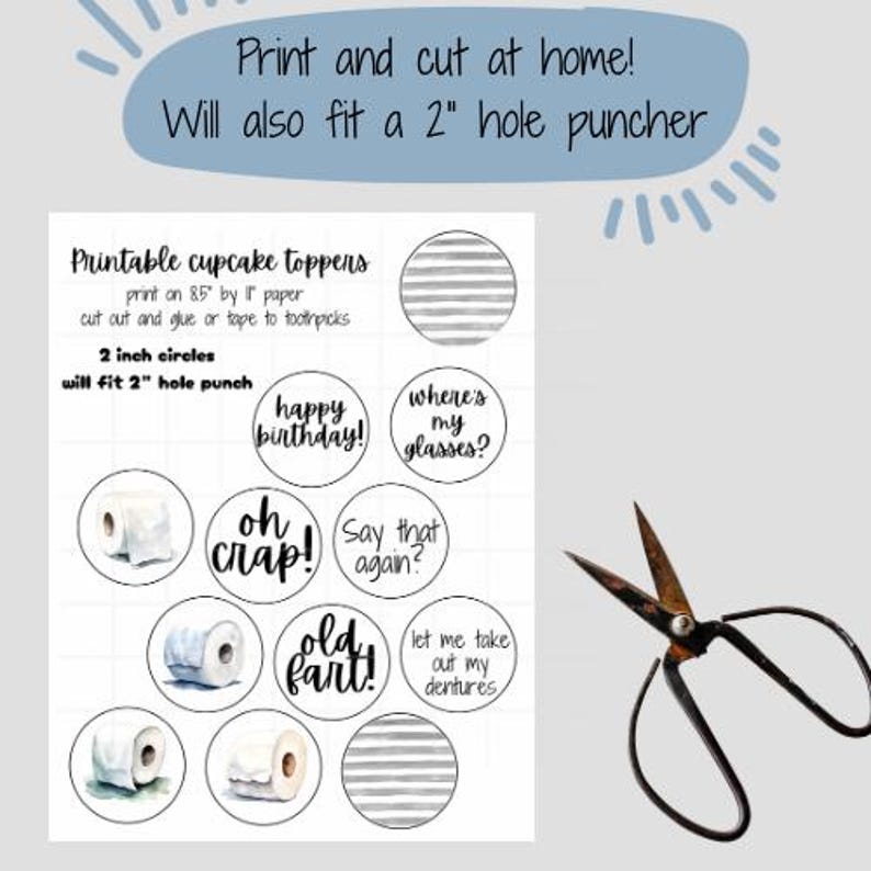 Funny "old Fart" Cupcake Toppers: Printable Birthday Dessert Picks ...