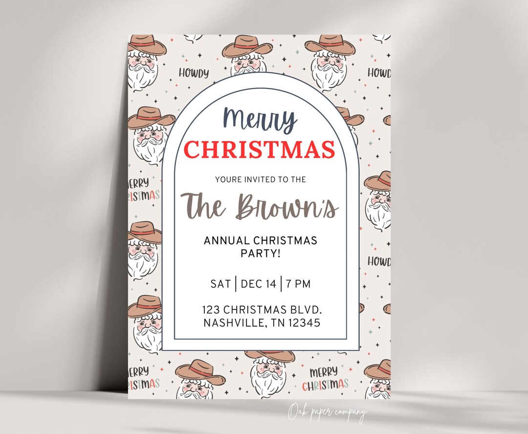 Cowboy Christmas Party Invite, Instant Download Retro Santa Christmas ...