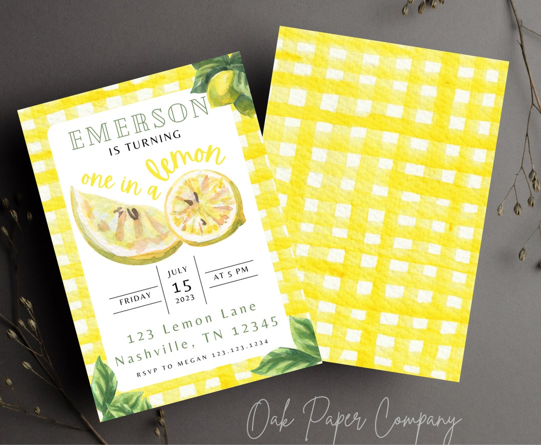 One in a Lemon Birthday Invitation, Yellow Lemon 1st Birthday Party ...