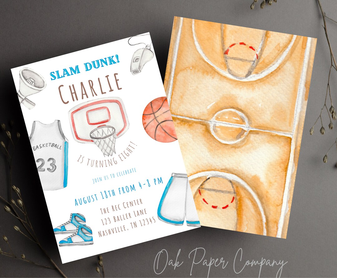Blue Basketball Birthday Invitation Template: Slam Dunk Party (digital ...
