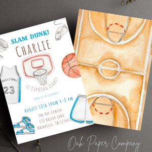 Blue Basketball Birthday Invitation Template: Slam Dunk Party (digital ...