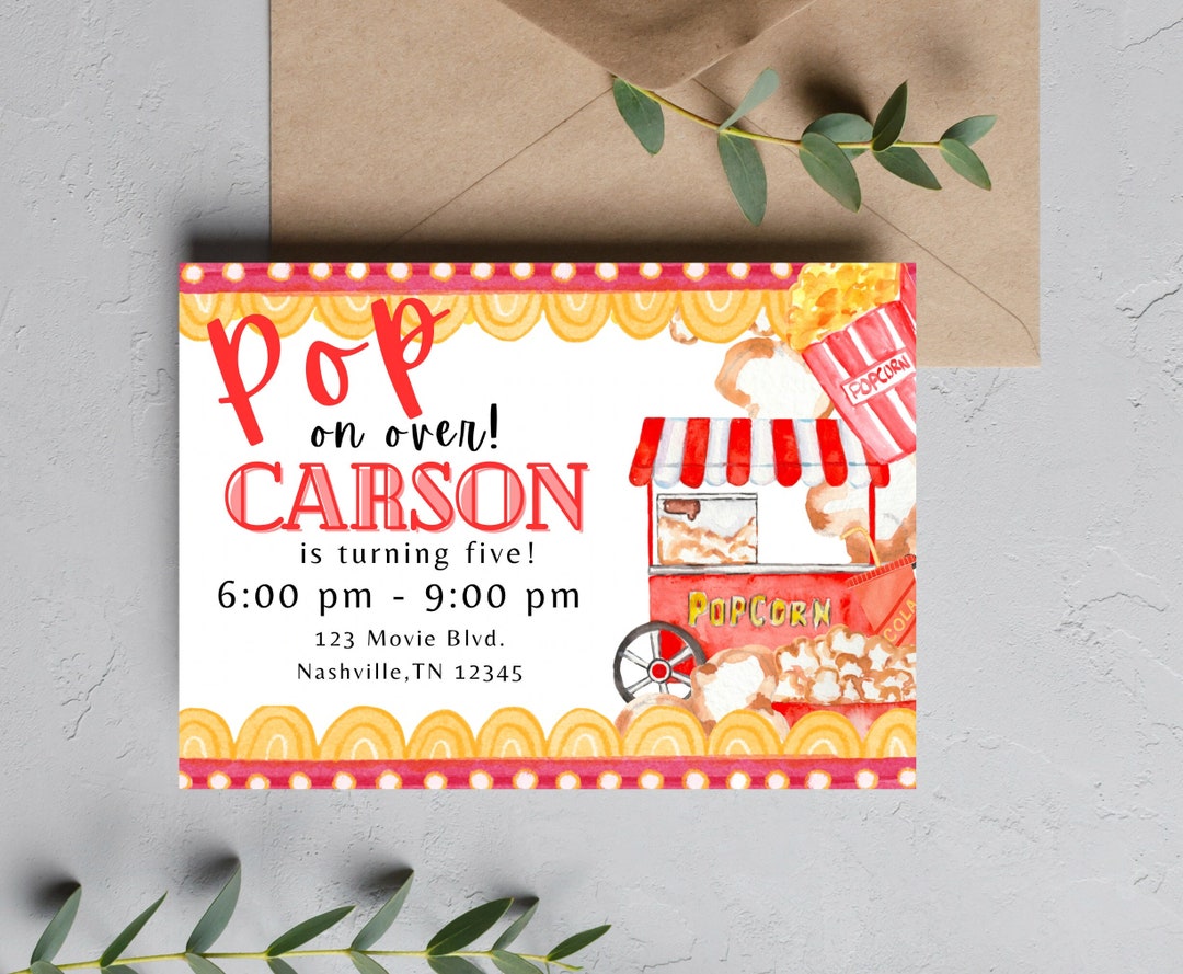 Popcorn Birthday Invitation. Poppin Birthday Invite. Instant - Etsy