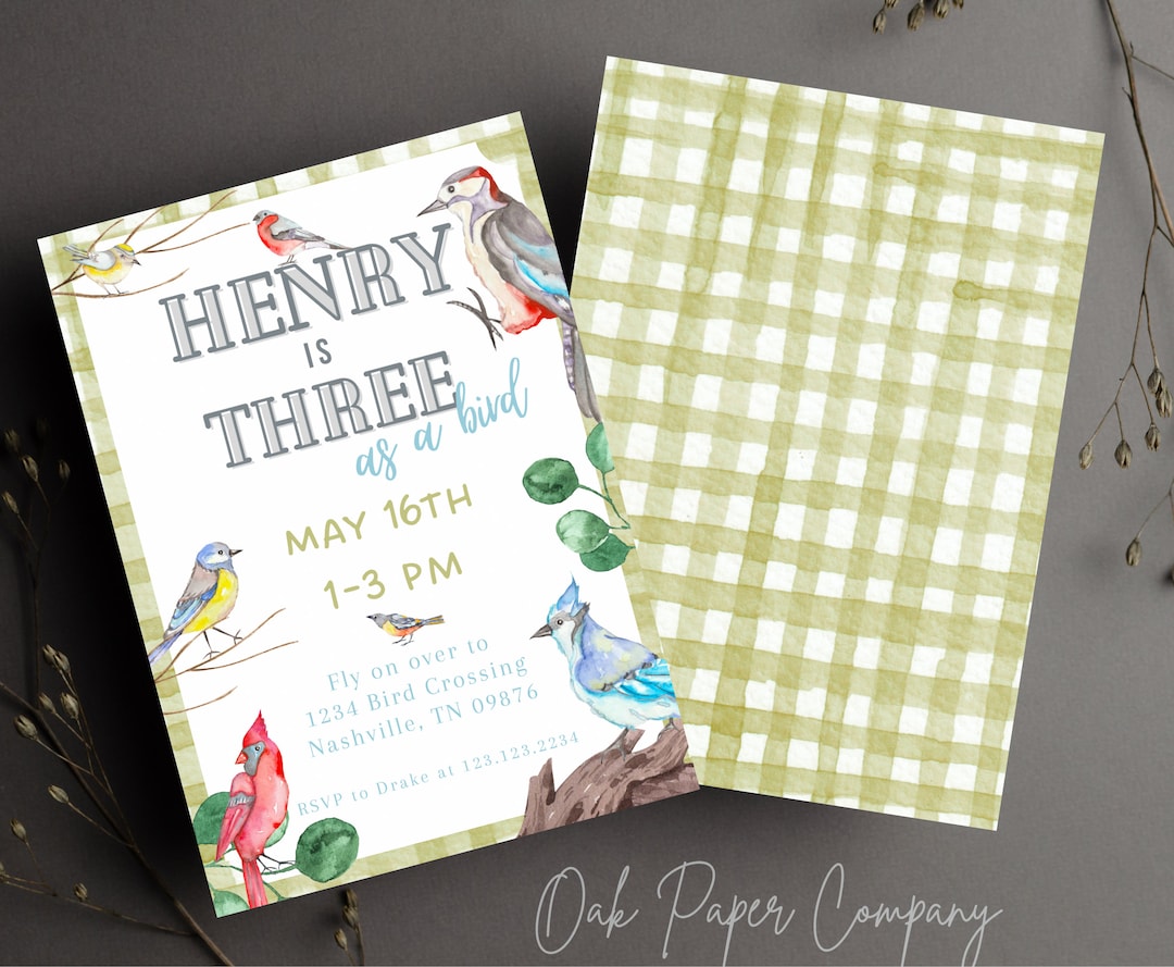 Bird 3rd Birthday Invitation: Watercolor Birds Theme (digital Download ...