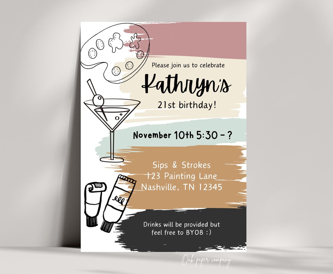 Painting Birthday Party Invitation: Sips & Strokes (digital Download ...
