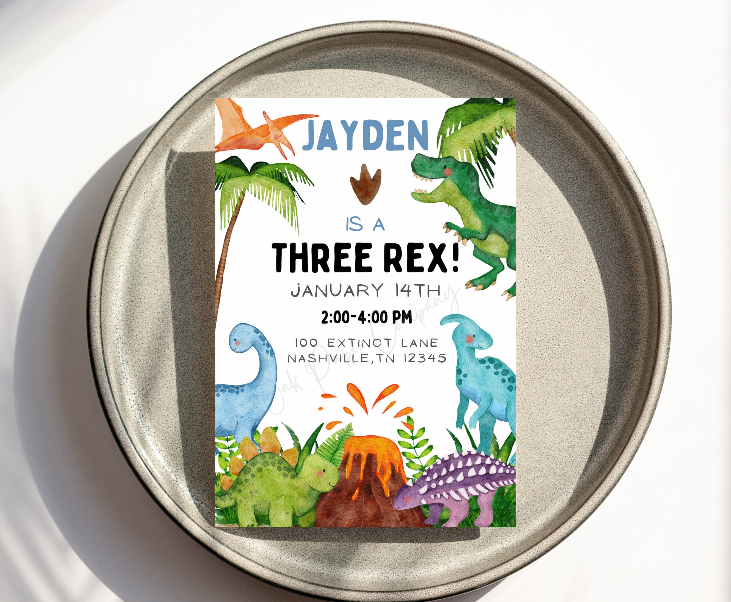 Three Rex Dinosaur Birthday Invitation: Printed Dino Kids Invites - Etsy