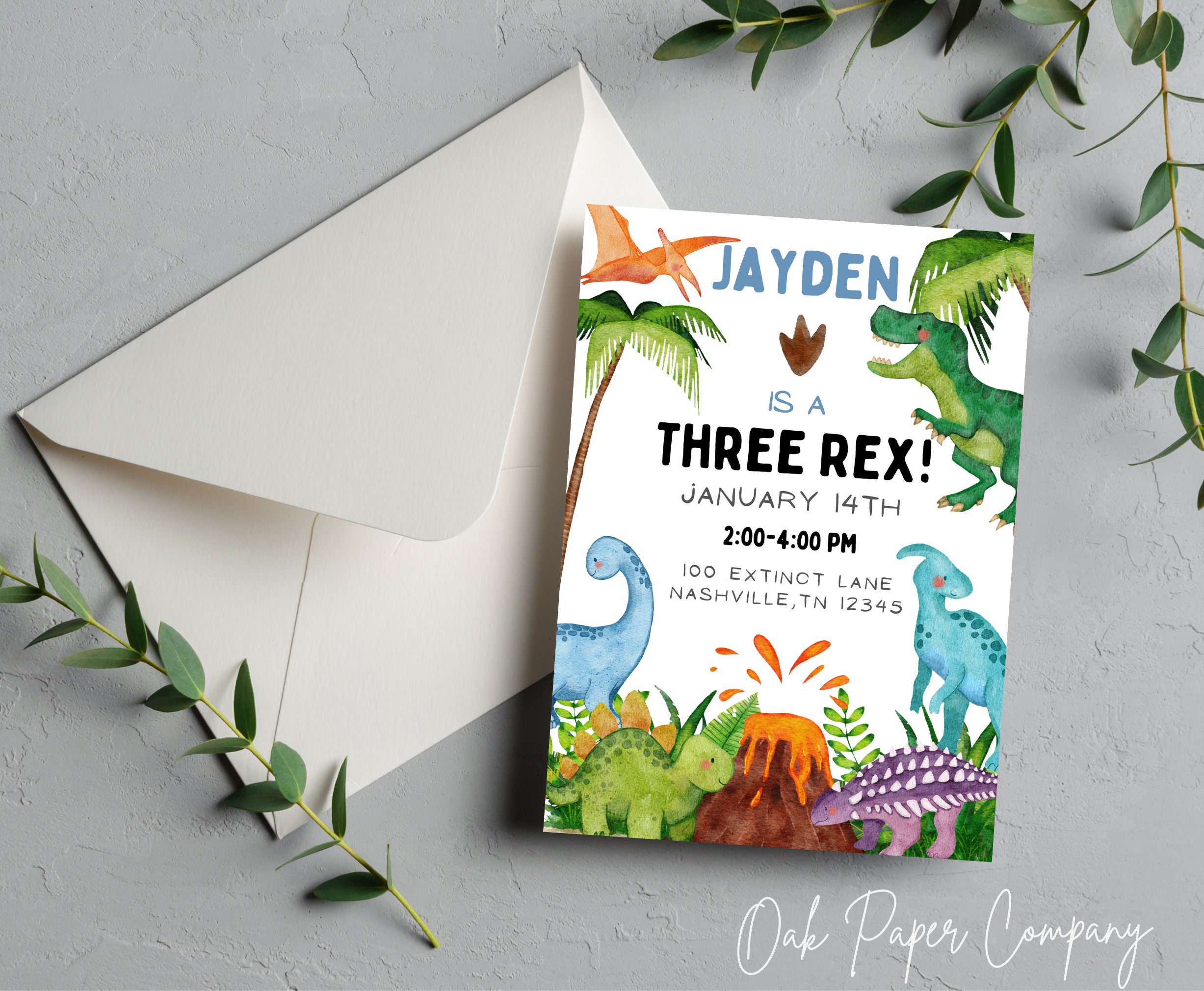 Three Rex Dinosaur Birthday Invitation Editable Printed Dino - Etsy