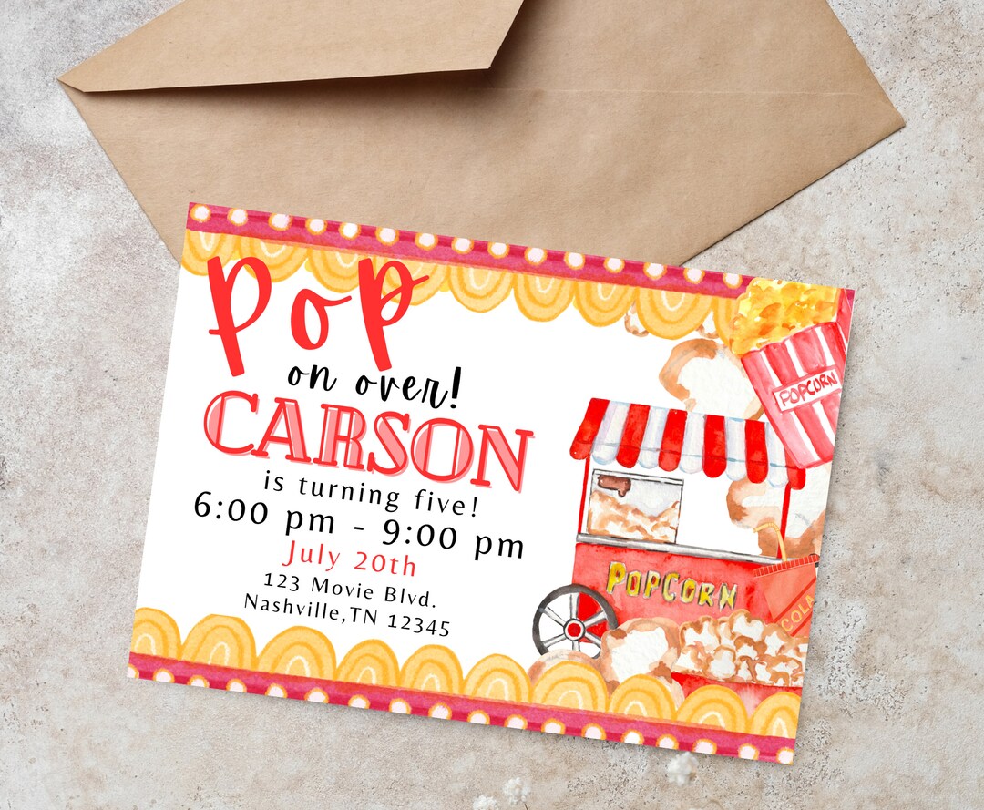 Popcorn Birthday Invitation. Poppin Birthday Invite. Instant Download ...