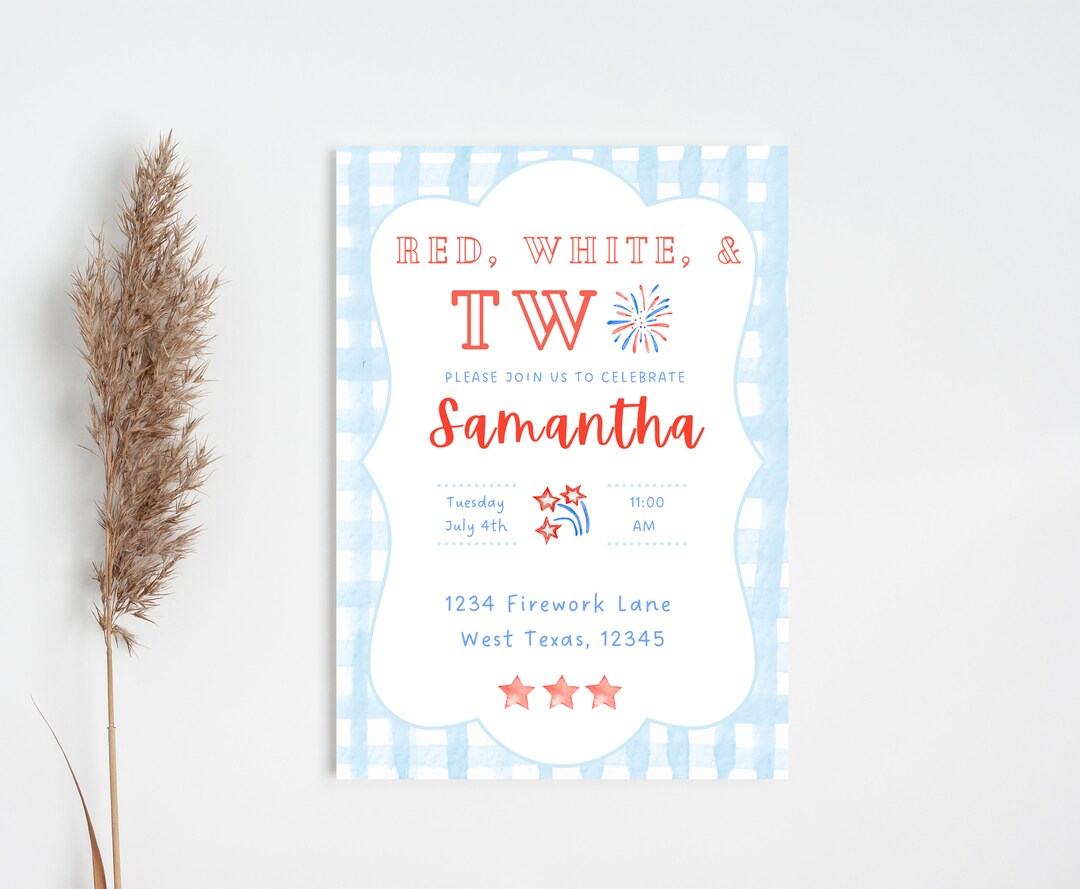 Red White and TWO Birthday Invitation Instant Download Blue - Etsy