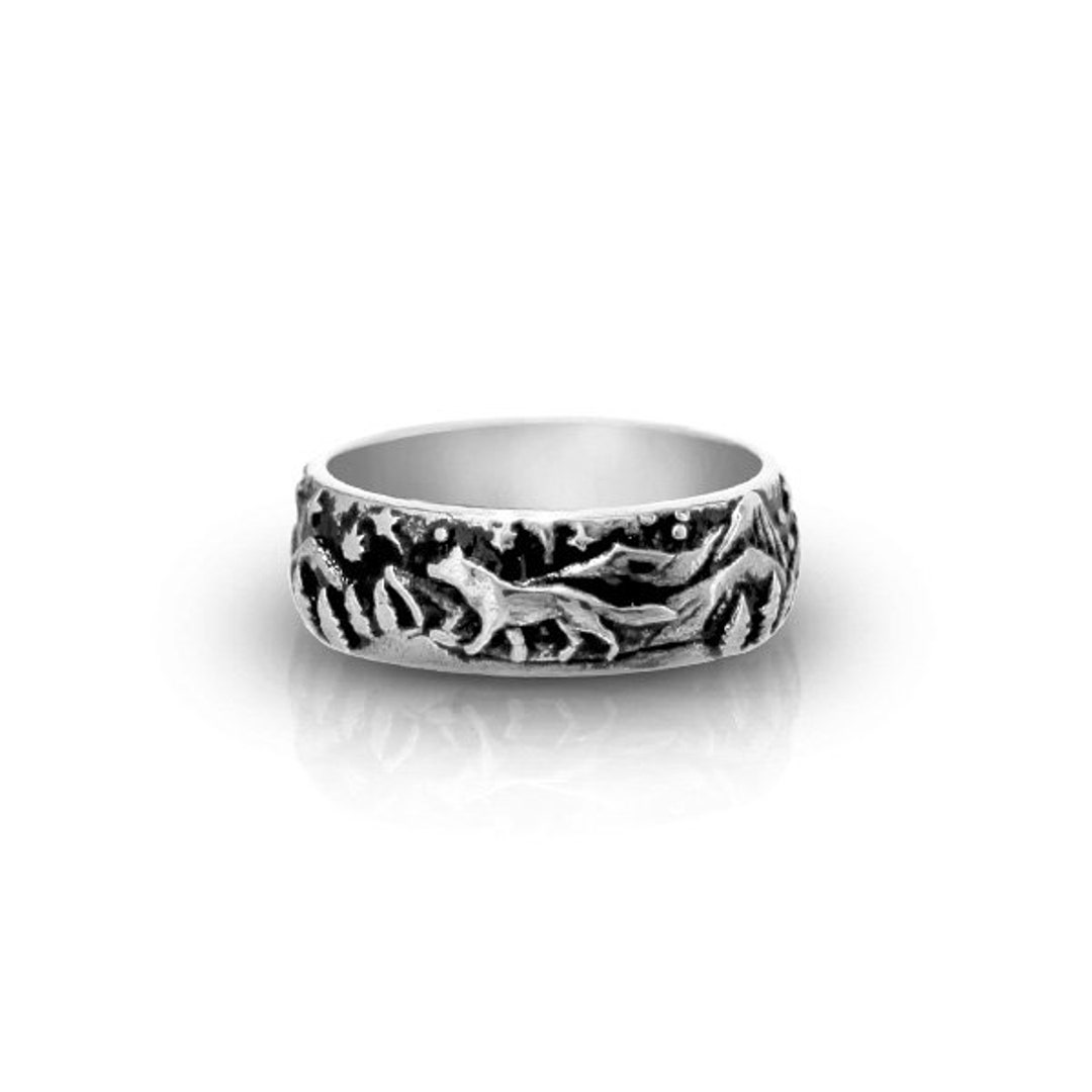 Stainless Steel Wolf Ornament Band Ring - Etsy