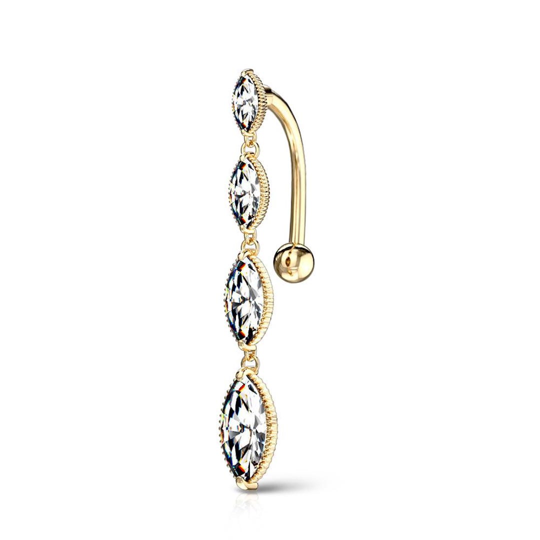 Stainless Steel Belly Button Ring With Dangling Chains, 14G Belly ...