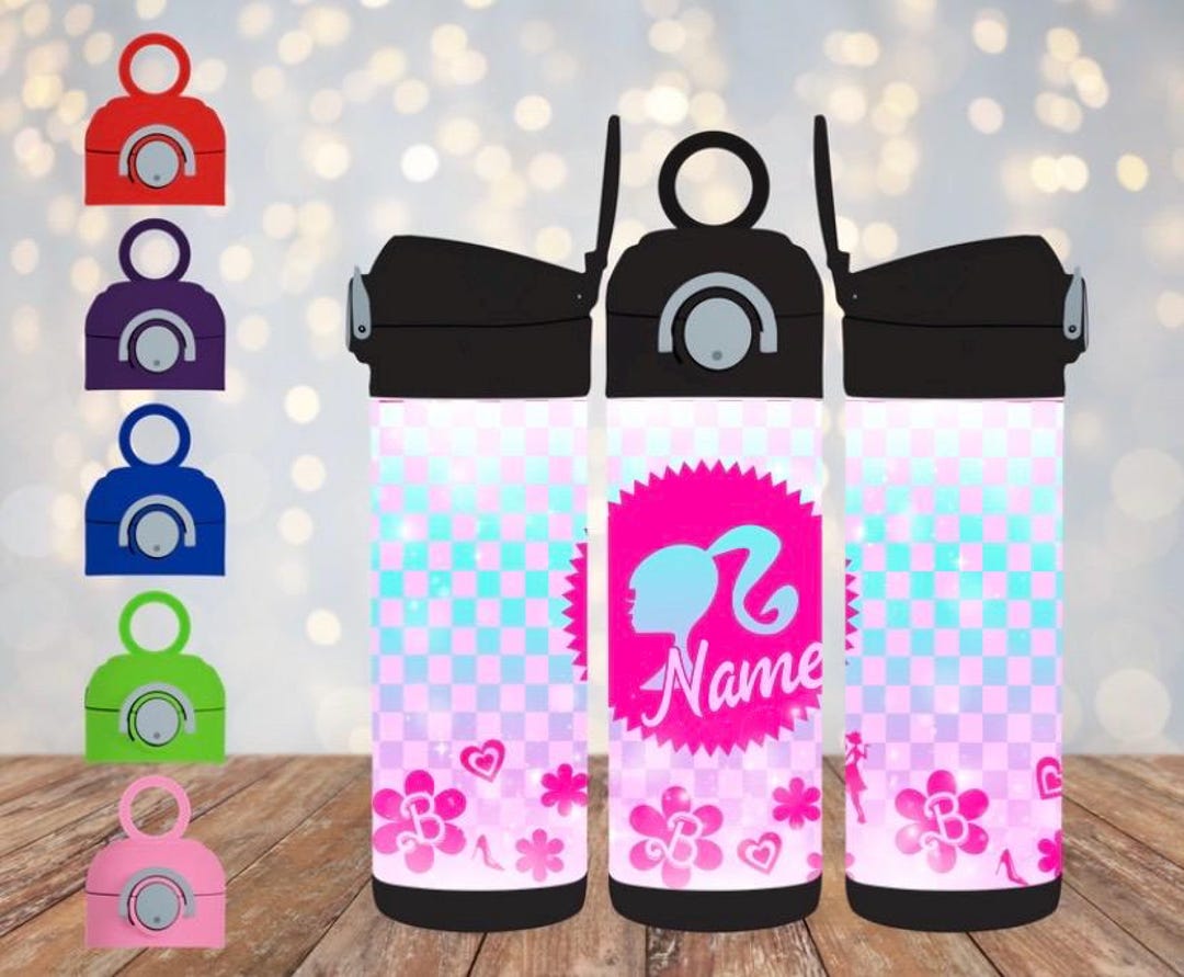 Pink Barbie Girl Print Kids Water Bottle, Girly Gifts for Daughter ...