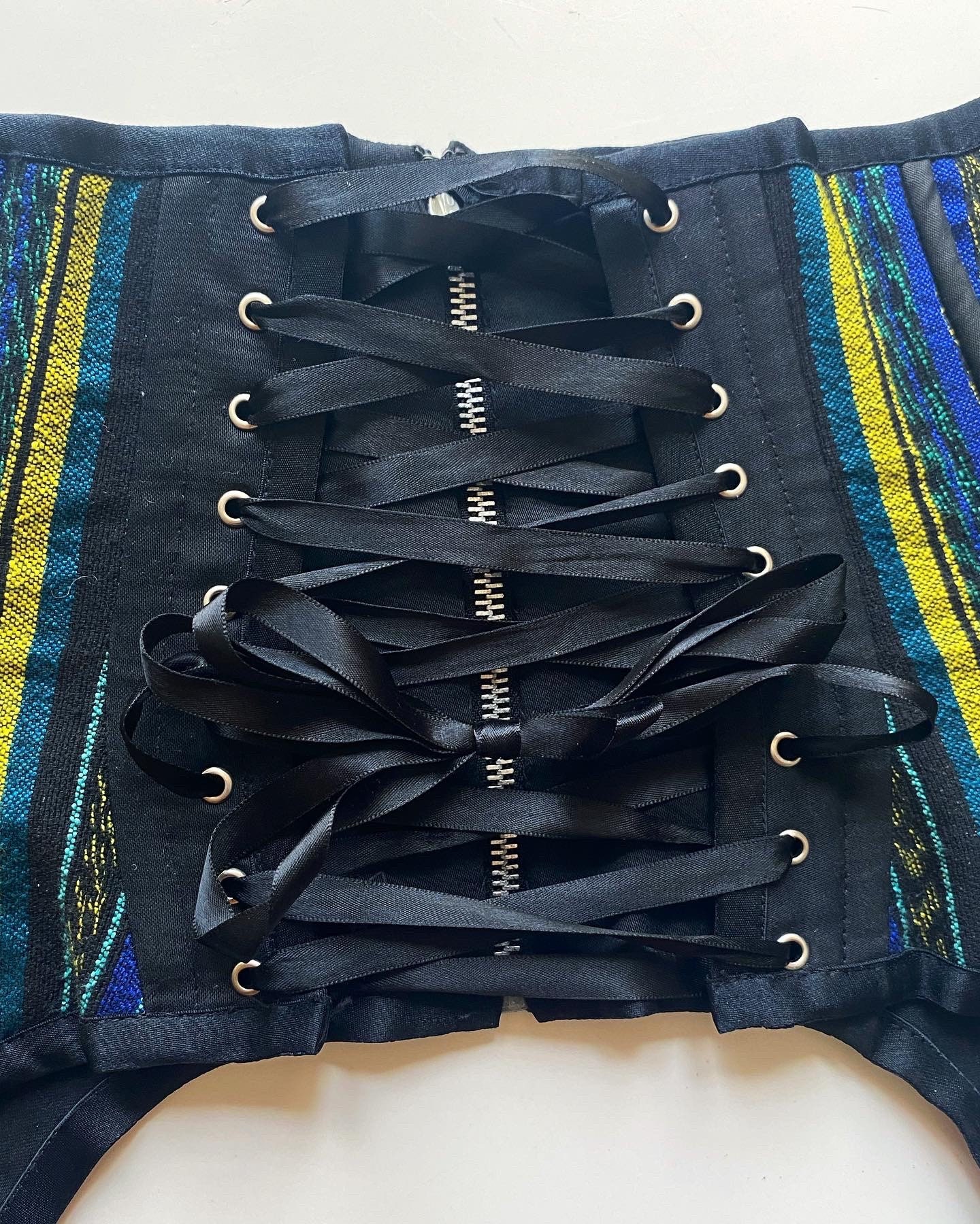 Ikat Stripe Underbust Corset | Attached Garters & Adjustable Leg Band ...