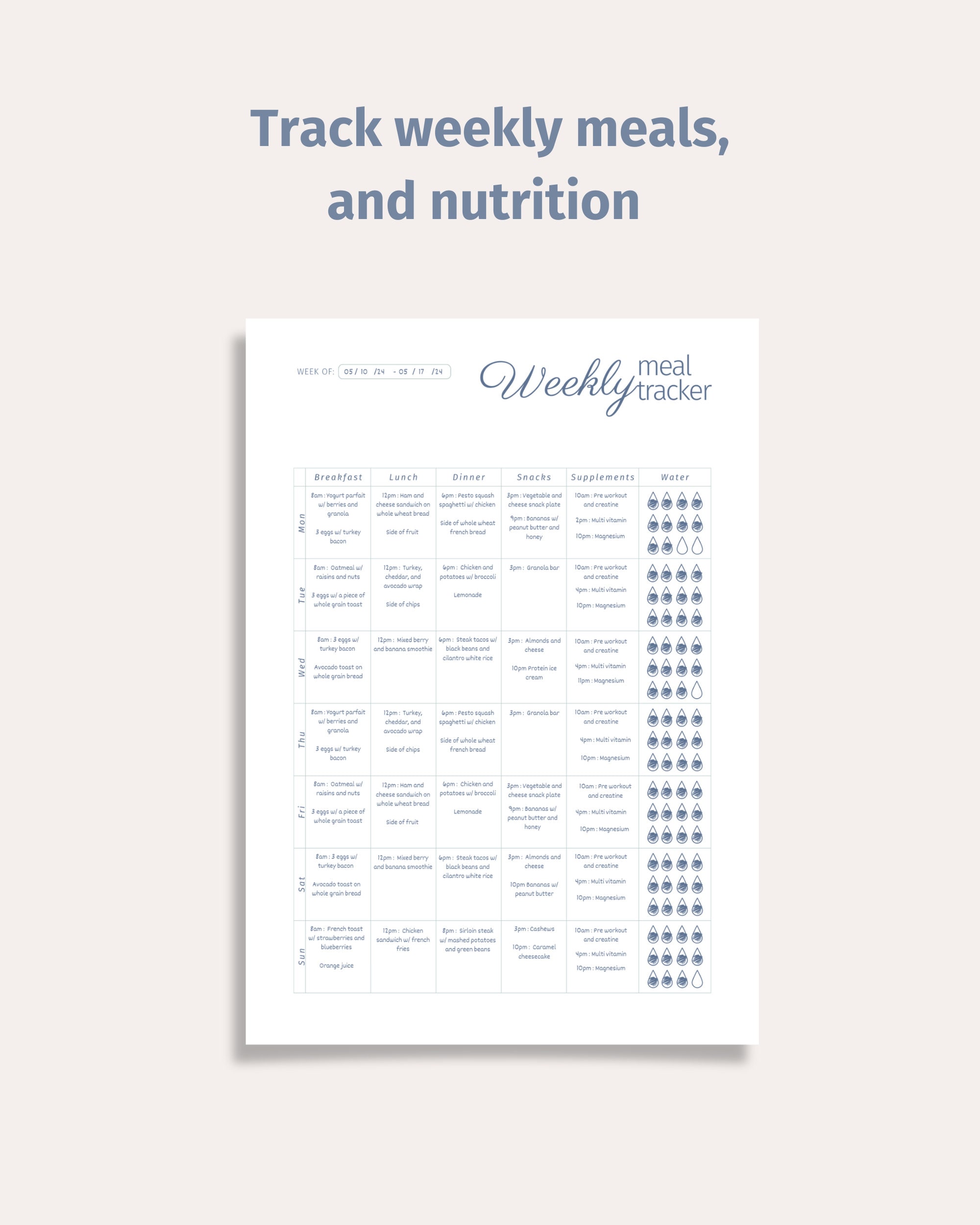 Weekly Food Diary Printable Meal Tracker Weekly Food Journal Meal ...