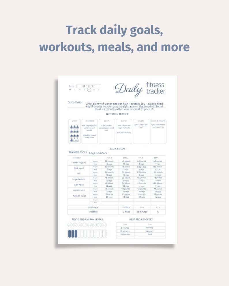 Fitness Tracker Printable Workout Planner Daily Exercise Log Printable ...