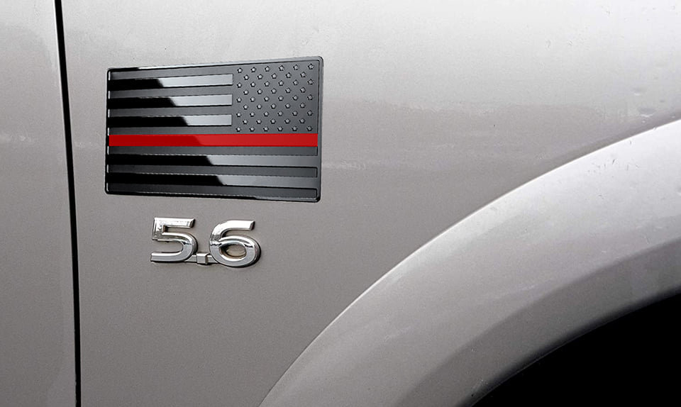 Black Aluminum USA Flag Emblem With Red Line, Car Truck Decal (set of 2 ...