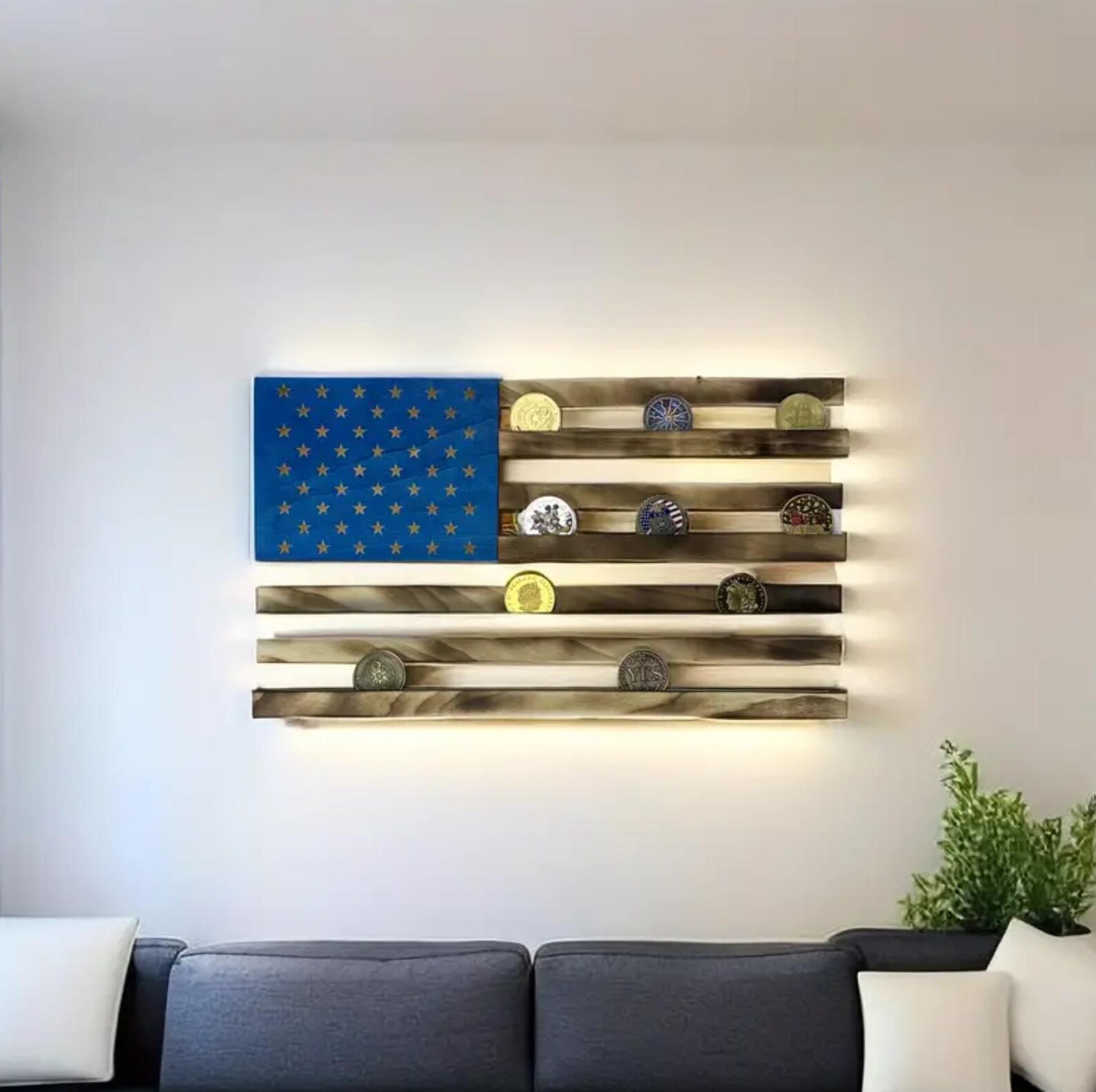 Wooden Coin Holder Display Stand US Flag Challenge Coin Stand Veteran ...