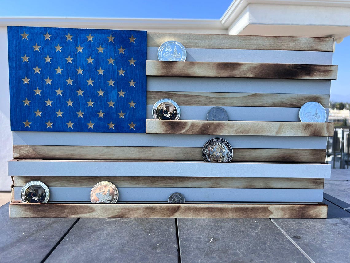 Wooden Coin Holder Display Stand US Flag Challenge Coin Stand Veteran ...