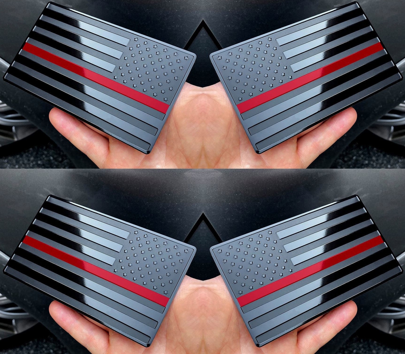 USA Black Metal Flag Emblem With Red Line for Cars, Trucks 5"x 3" 2pcs ...