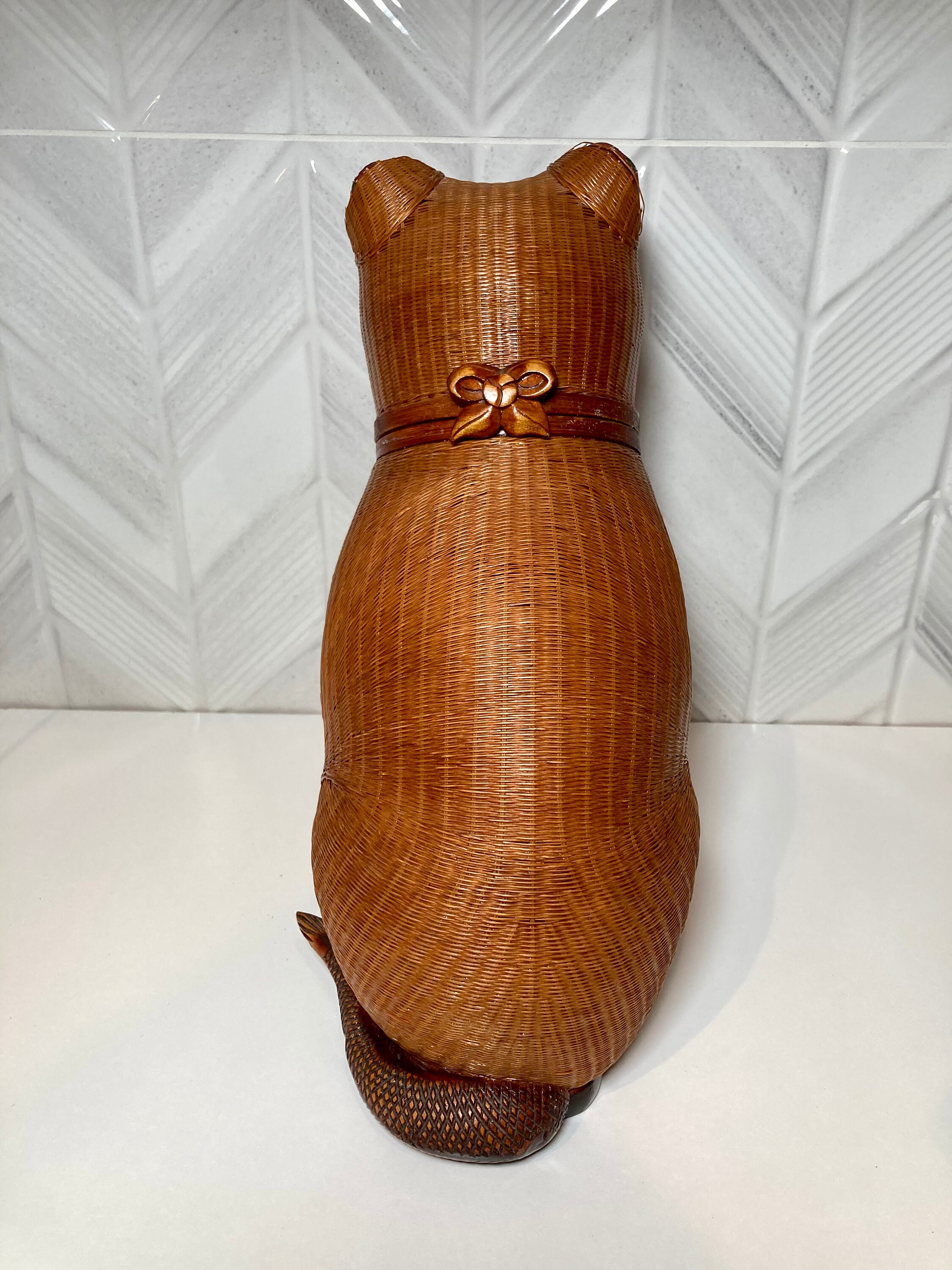 Vintage MCM Shanghai Handicrafts Lacquer Wicker Cat Tea Caddy Basket - Etsy