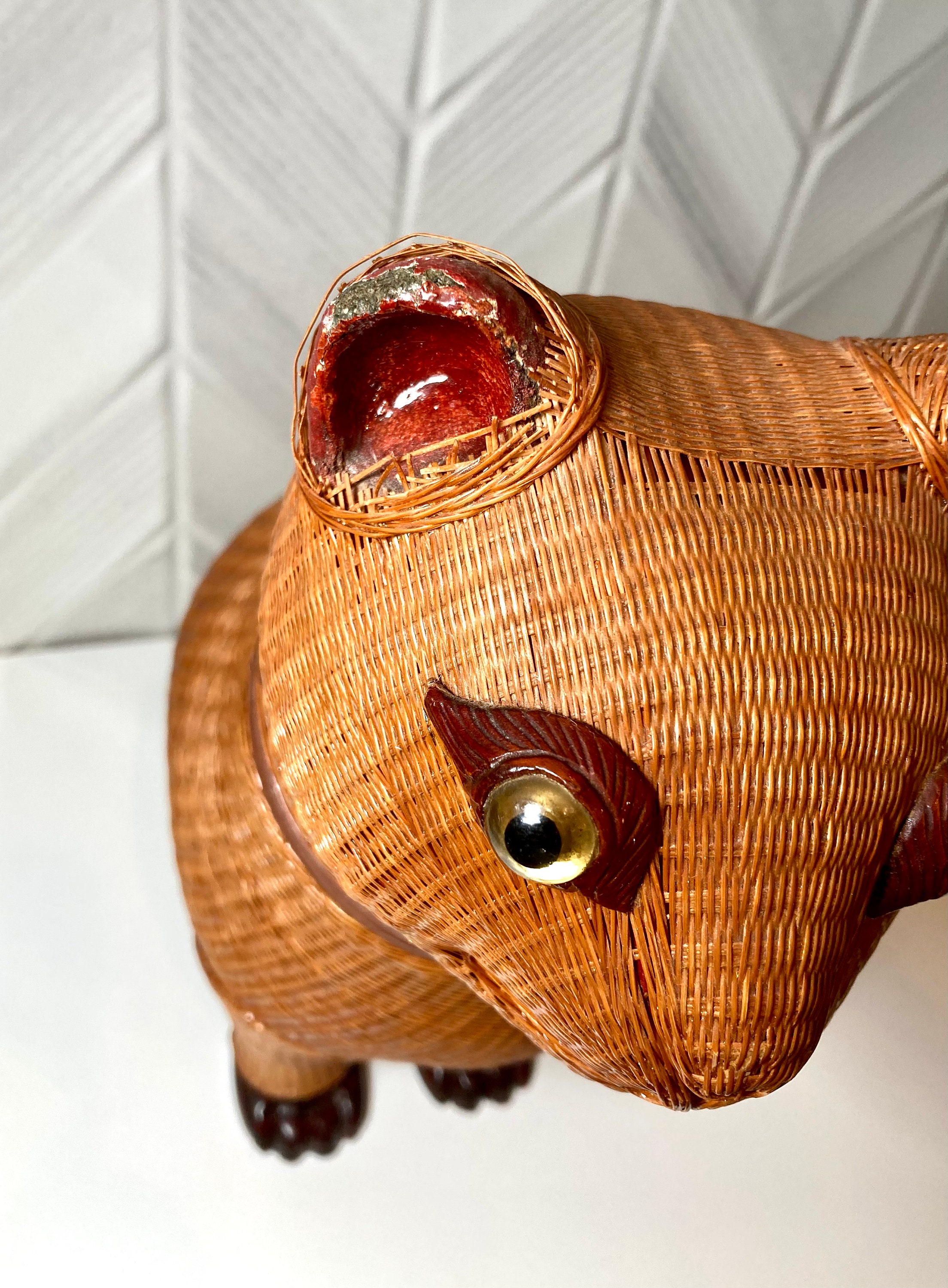 Vintage MCM Shanghai Handicrafts Lacquer Wicker Cat Tea Caddy Basket - Etsy