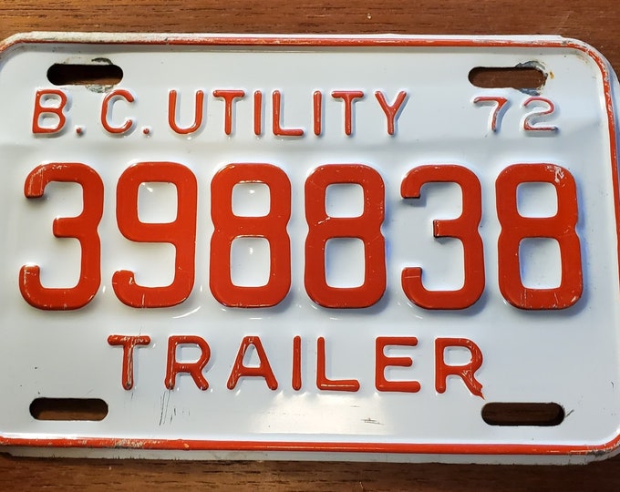 1970's British Columbia Utility Trailer License Plate - Etsy