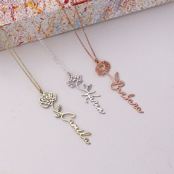 Flower Name Necklace - Etsy