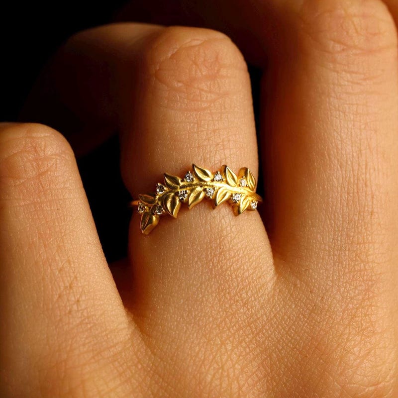 Olive Leaf Pave Ring - Etsy