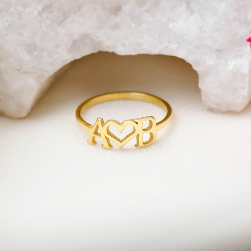 Initial Heart Ring - Etsy