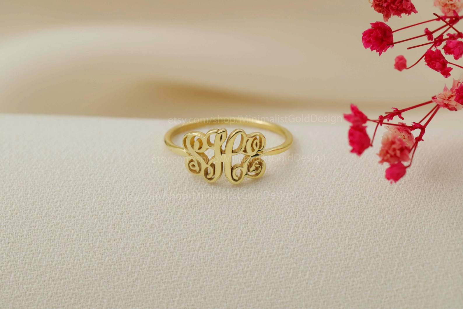 18K Gold Filled Monogram Ring: Personalized Initial Ring - Etsy