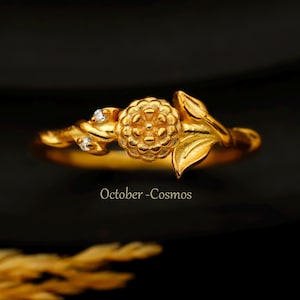 Sterling Silver Birth Flower Ring: Custom Gold Floral Statement Ring - Etsy