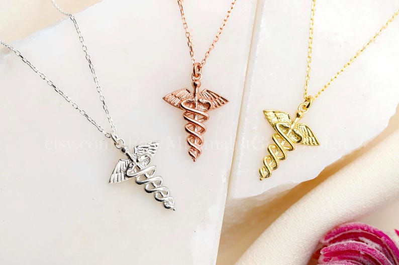 Caduceus Necklace: 925 Sterling Silver, 14K Gold Filled Medical Jewelry ...