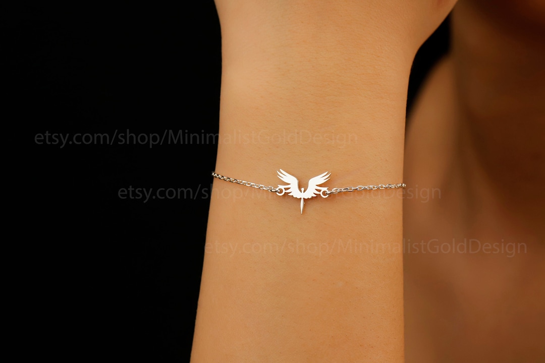 14K Gold Phoenix Charm Bracelet | Rising Phoenix Bird Bracelet ...