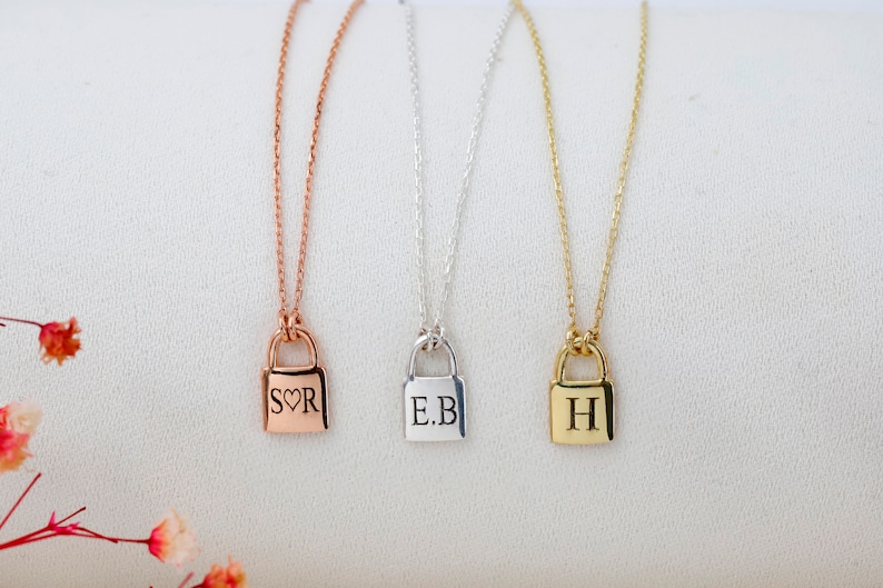 Initial Padlock Necklace: Personalized Sterling Silver Letter Pendant ...