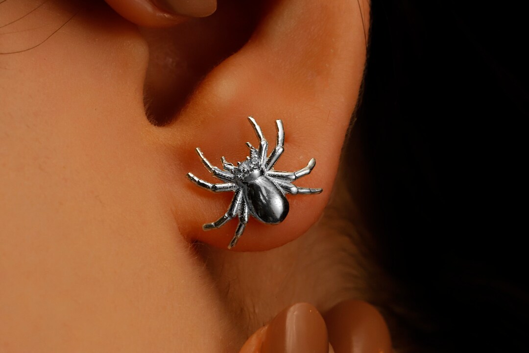 3D Spider Stud Earrings: 14K Gold Filled or Sterling Silver, Halloween ...