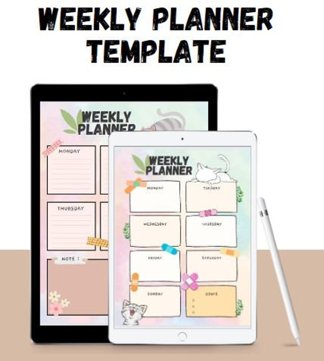 Cute Cat Weekly Planner Planner Canva Template Printable Weekly to Do ...