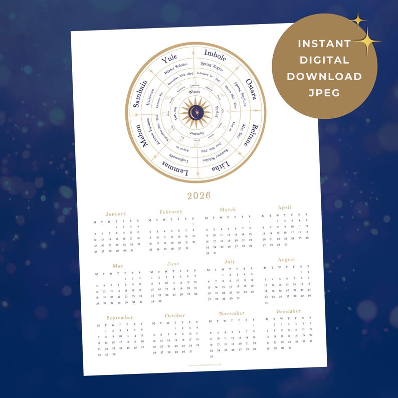 Wheel of the Year 2026 Calendar, Celestial Printable, Digital Download ...